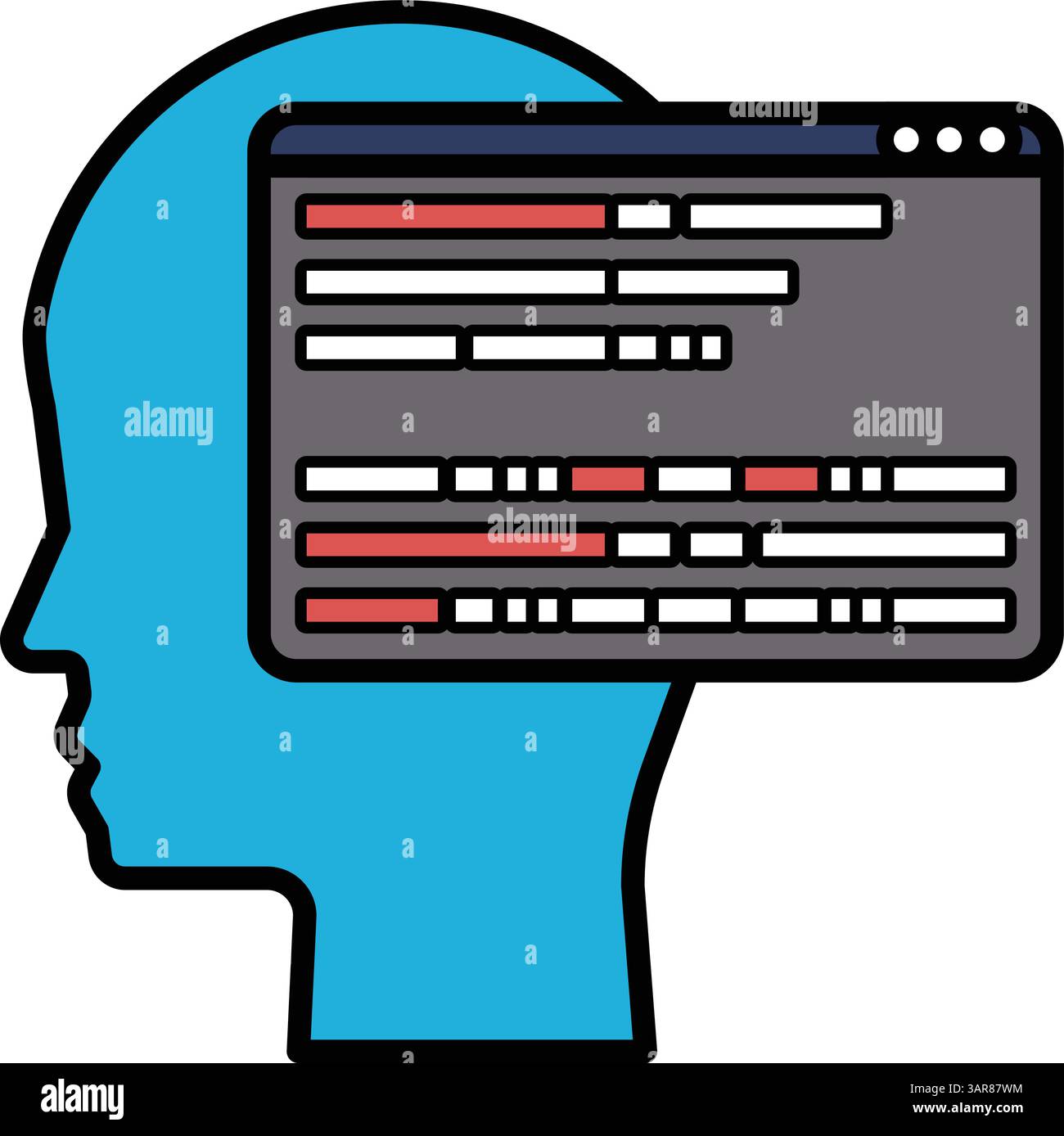 A blue head with a computer screen on it. The screen is filled with ...