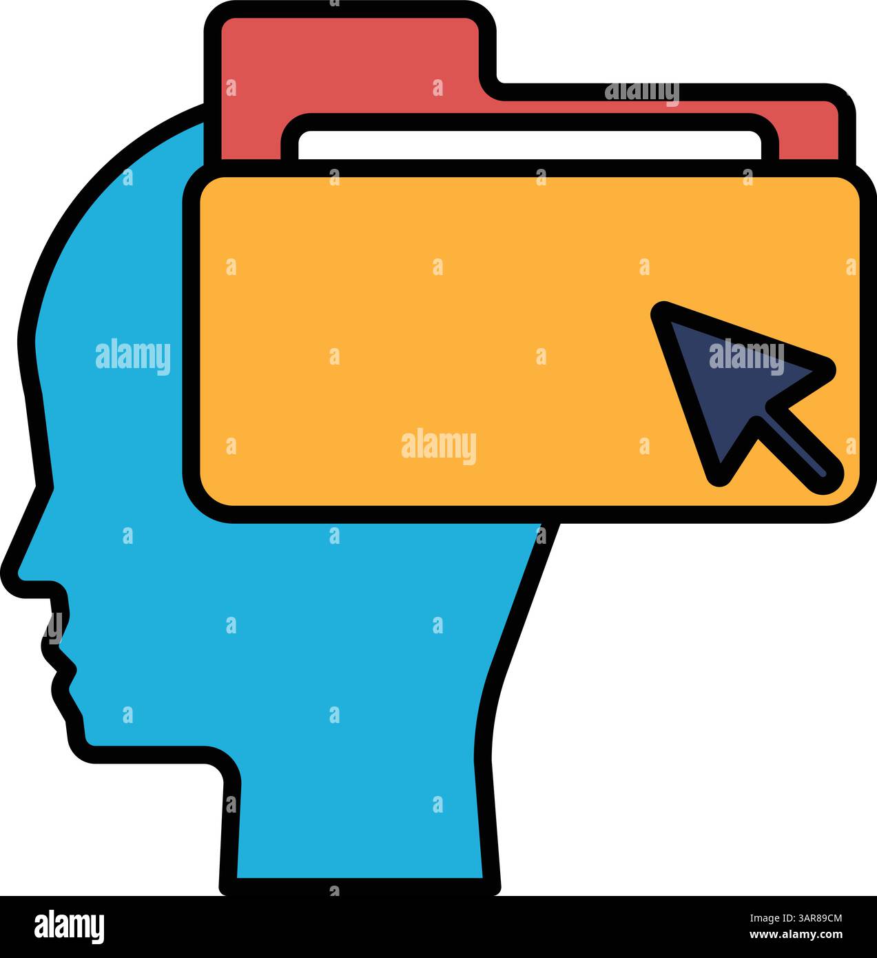 A head with a yellow folder on top of it. The folder is open and the ...