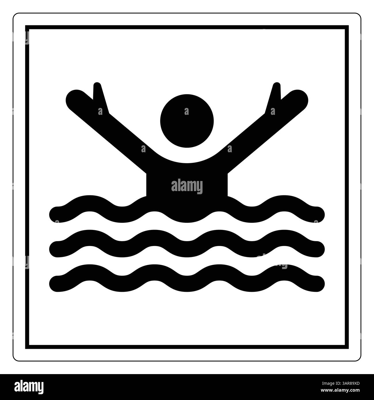 Icon representing a person swimming with arms raised, ideal for safety ...