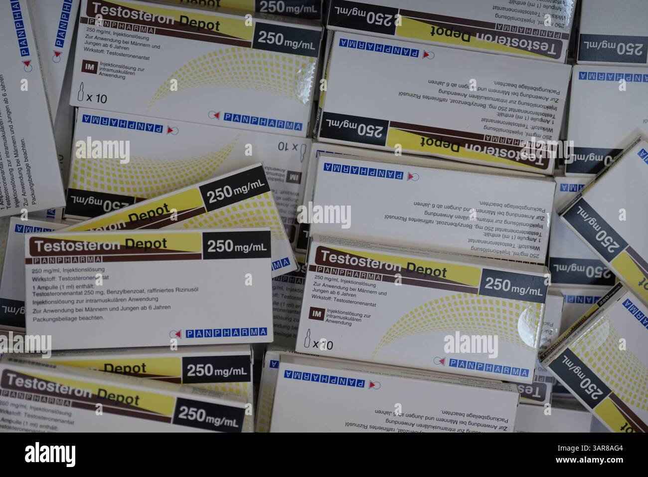Hamburg, Germany. 17th Apr, 2025. Testosterone packaging lies on a ...