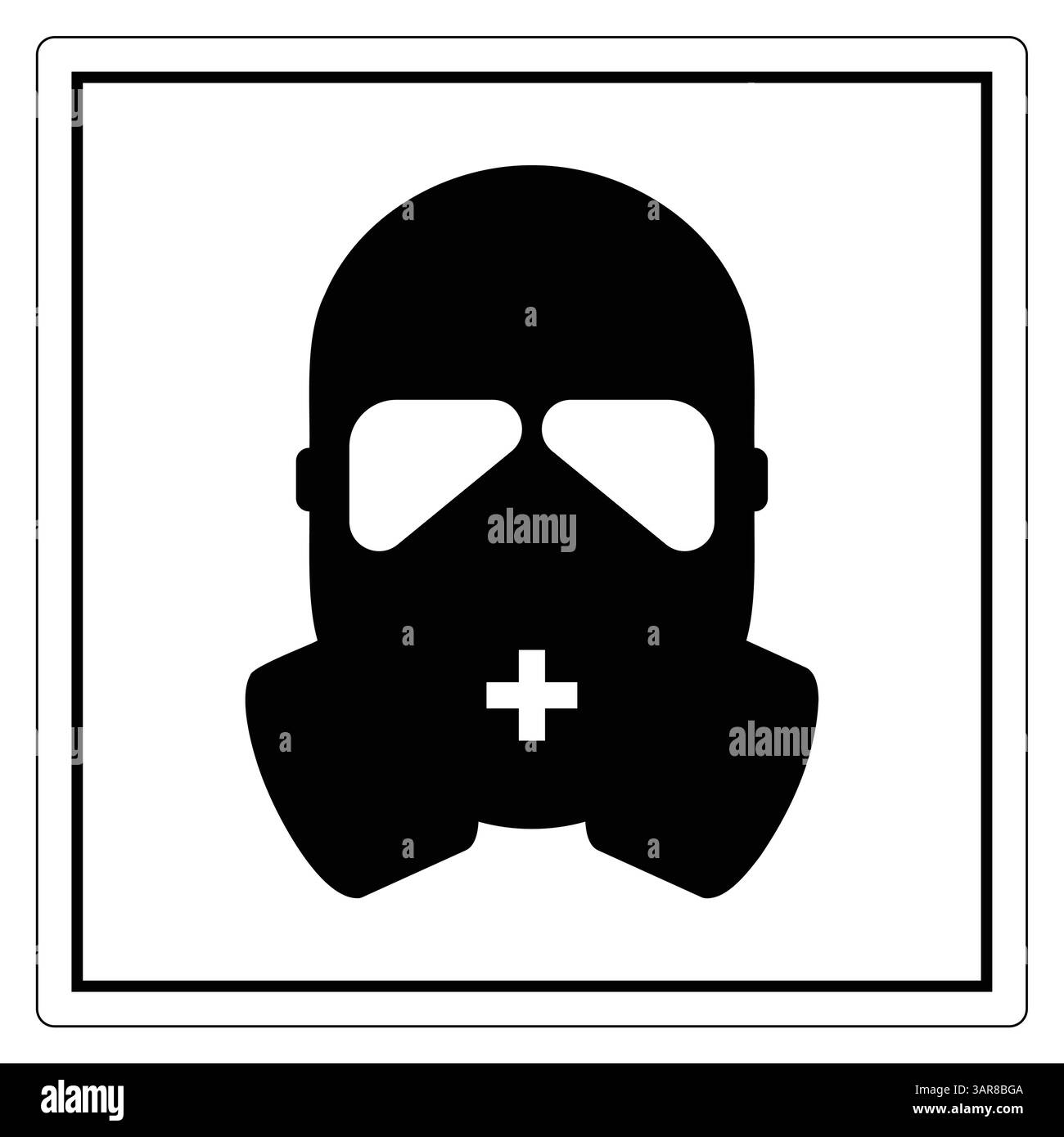 This striking black and white icon illustrates a gas mask designed for ...
