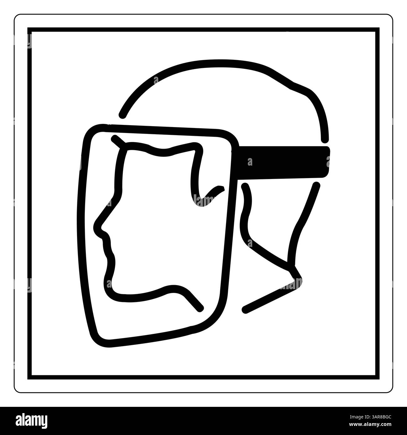 This line art illustration depicts a face wearing protective gear ...