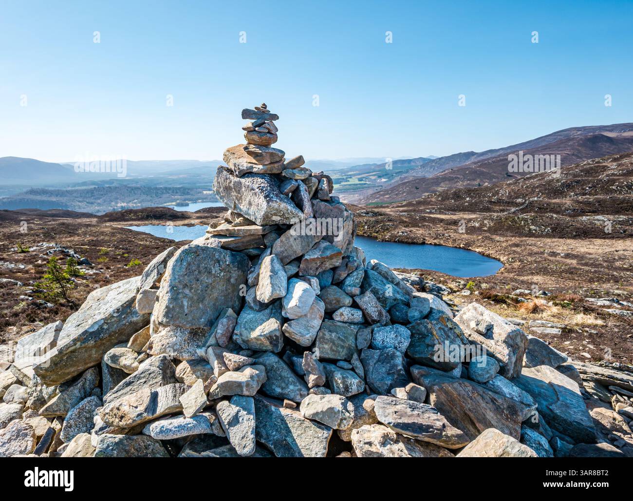 Cairn at top of Craigellachie National Nature Reserve overlooking Loch ...