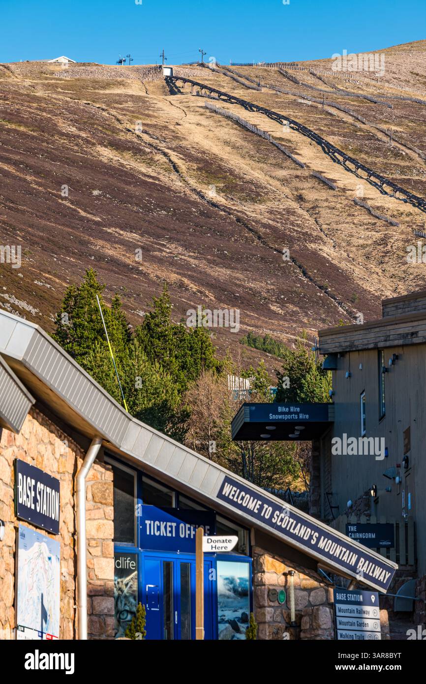 Hillside with track of Cairngorm Mountain Railway, Scottish Highlands ...