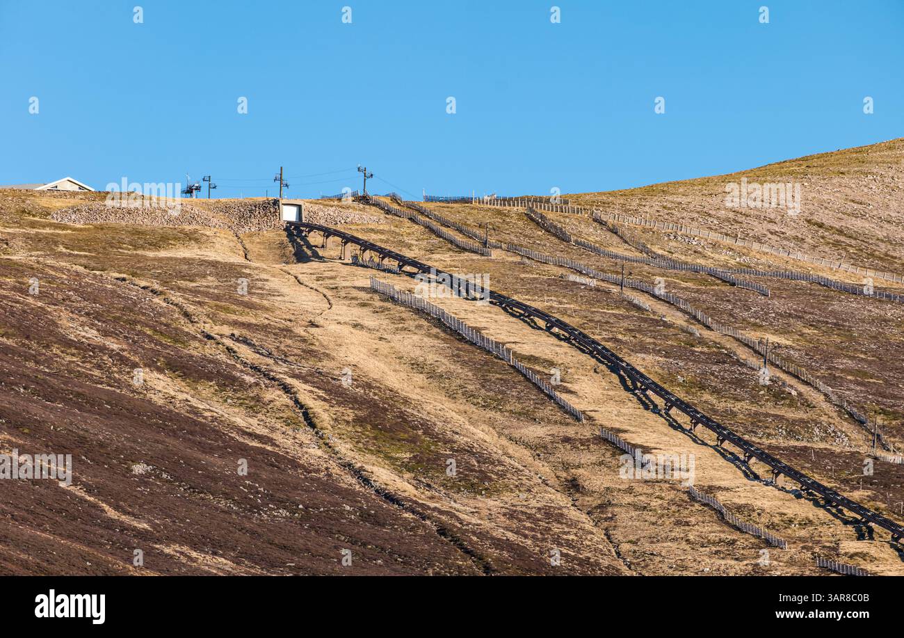 Hillside with track of Cairngorm Mountain Railway, Scottish Highlands ...