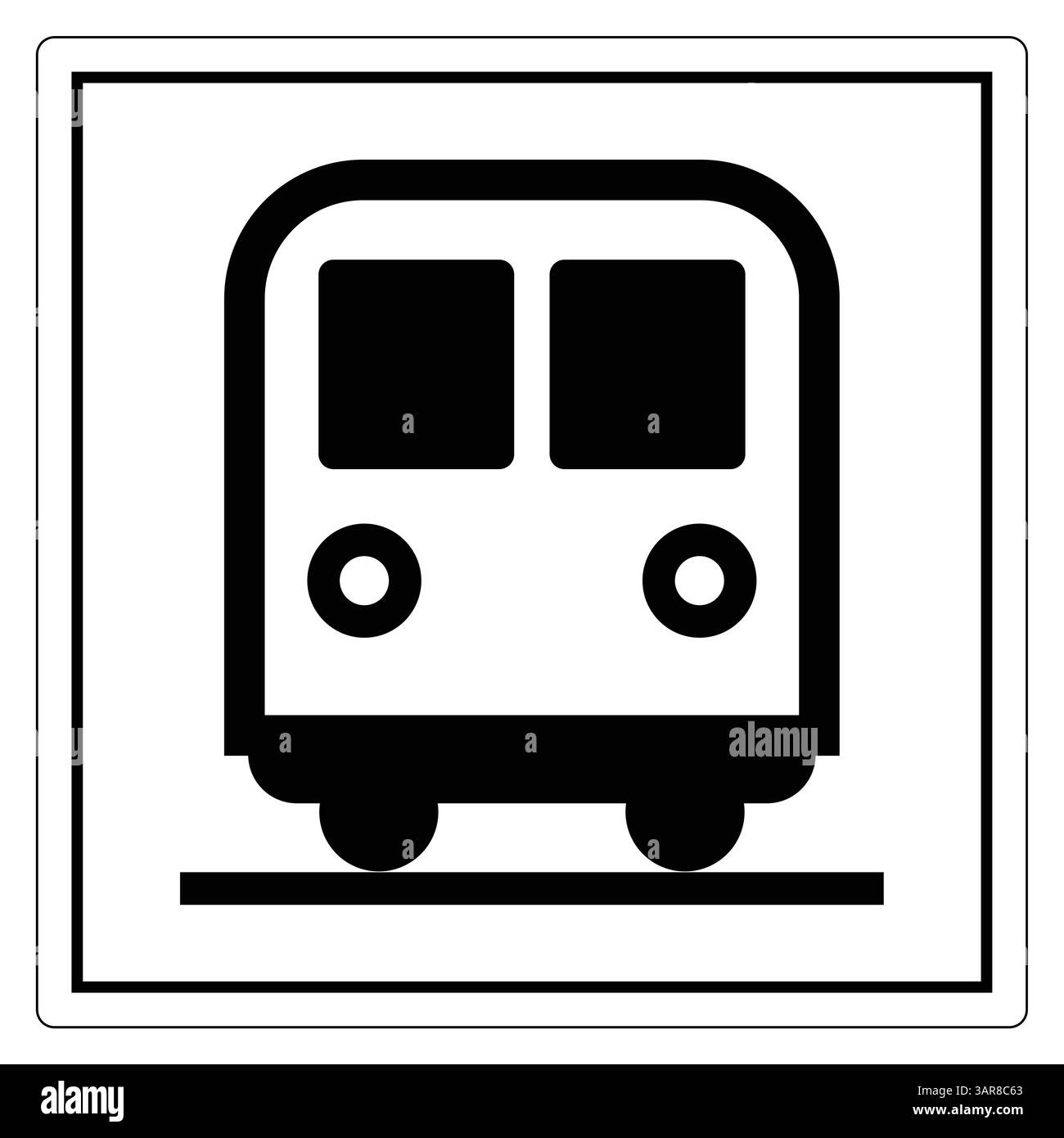 This minimalist black and white illustration features a stylized train ...