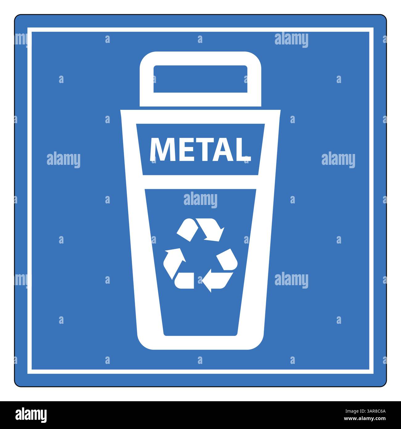 This graphic features a blue recycling bin icon labeled "Metal" with ...