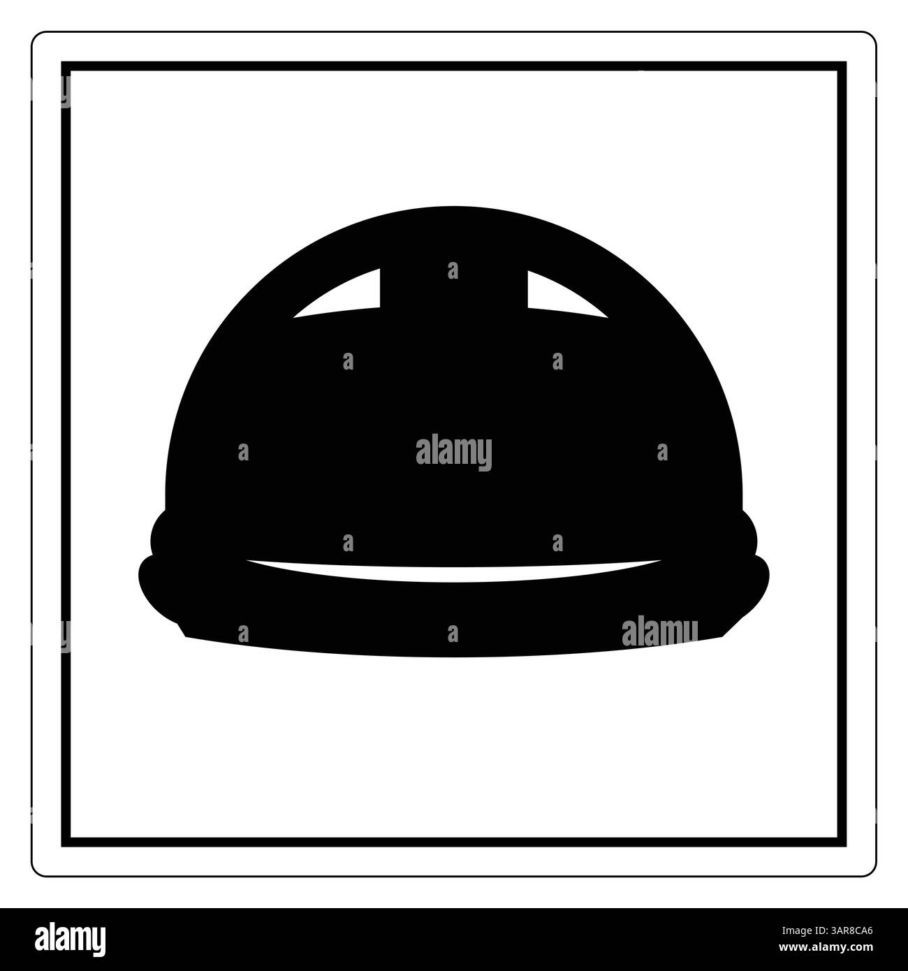 A simple black silhouette of a construction helmet inside a square ...