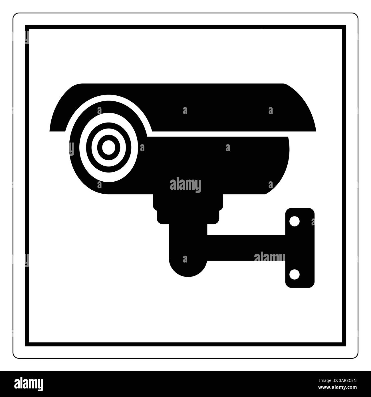 This graphic design features a black and white symbol of a security ...