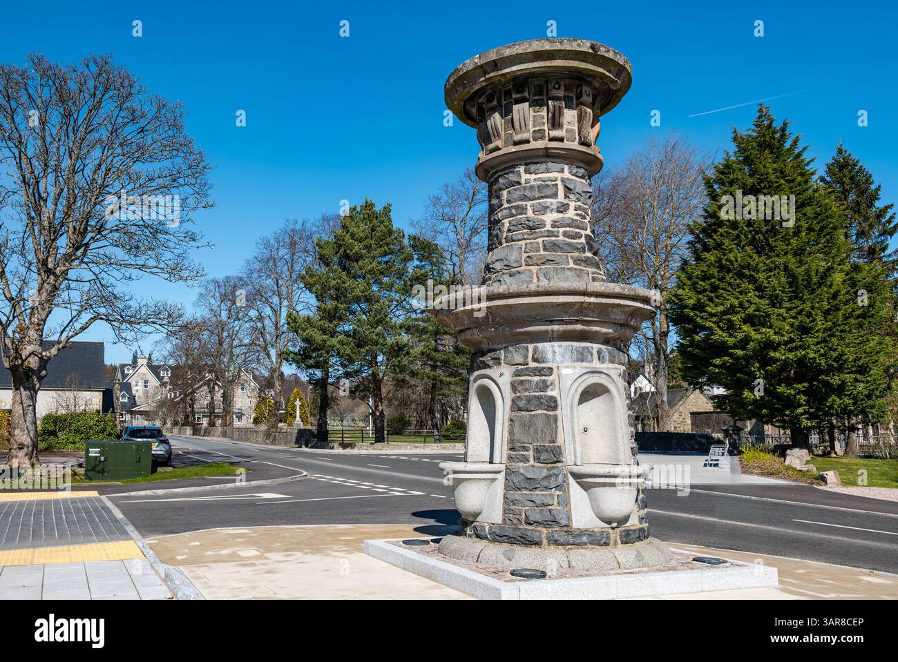 Old ornate stone fountain, Mackenzie Fountain, Kingussie, Scottish ...