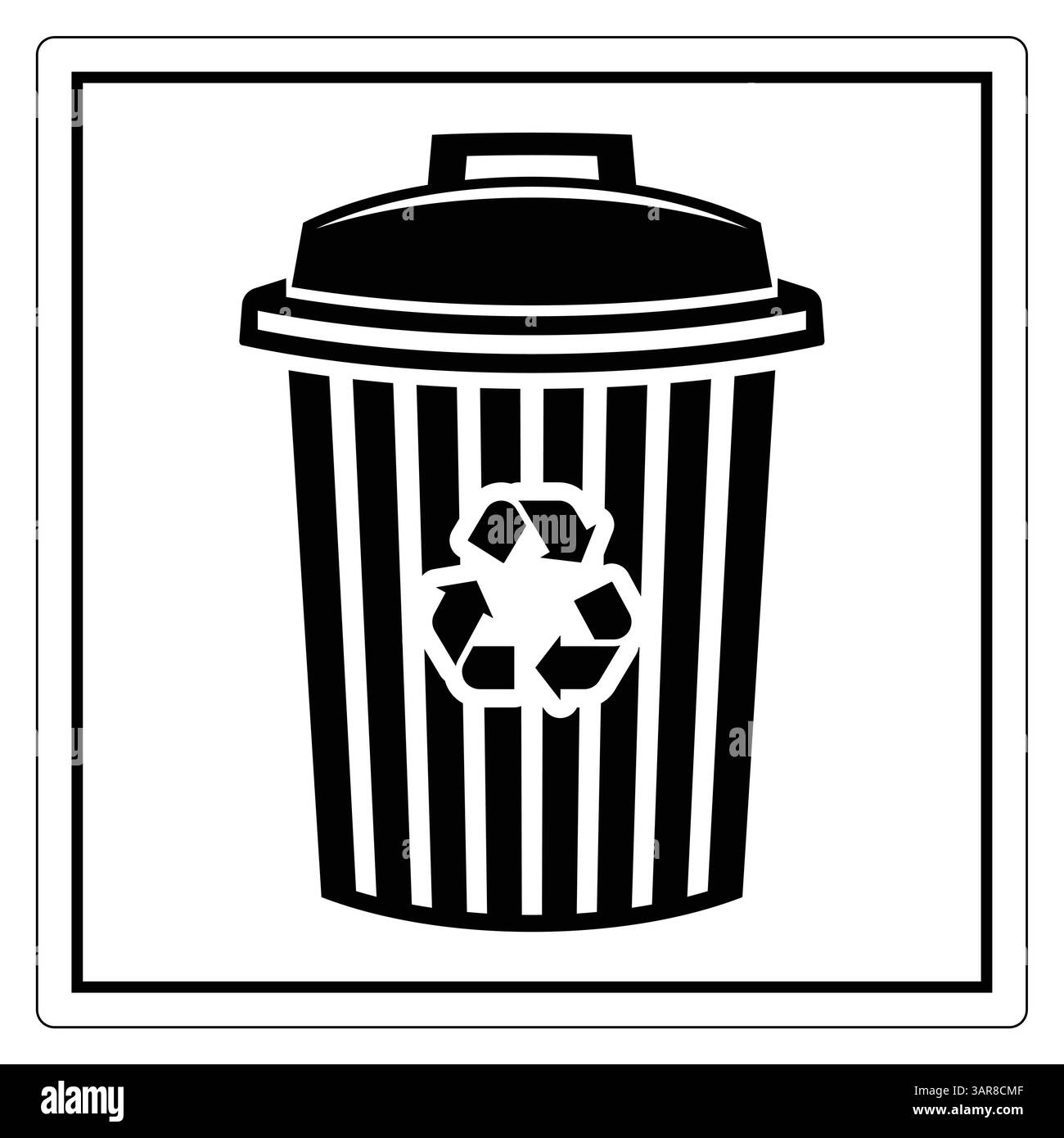 This black and white icon depicts a recycling bin featuring the recycle ...