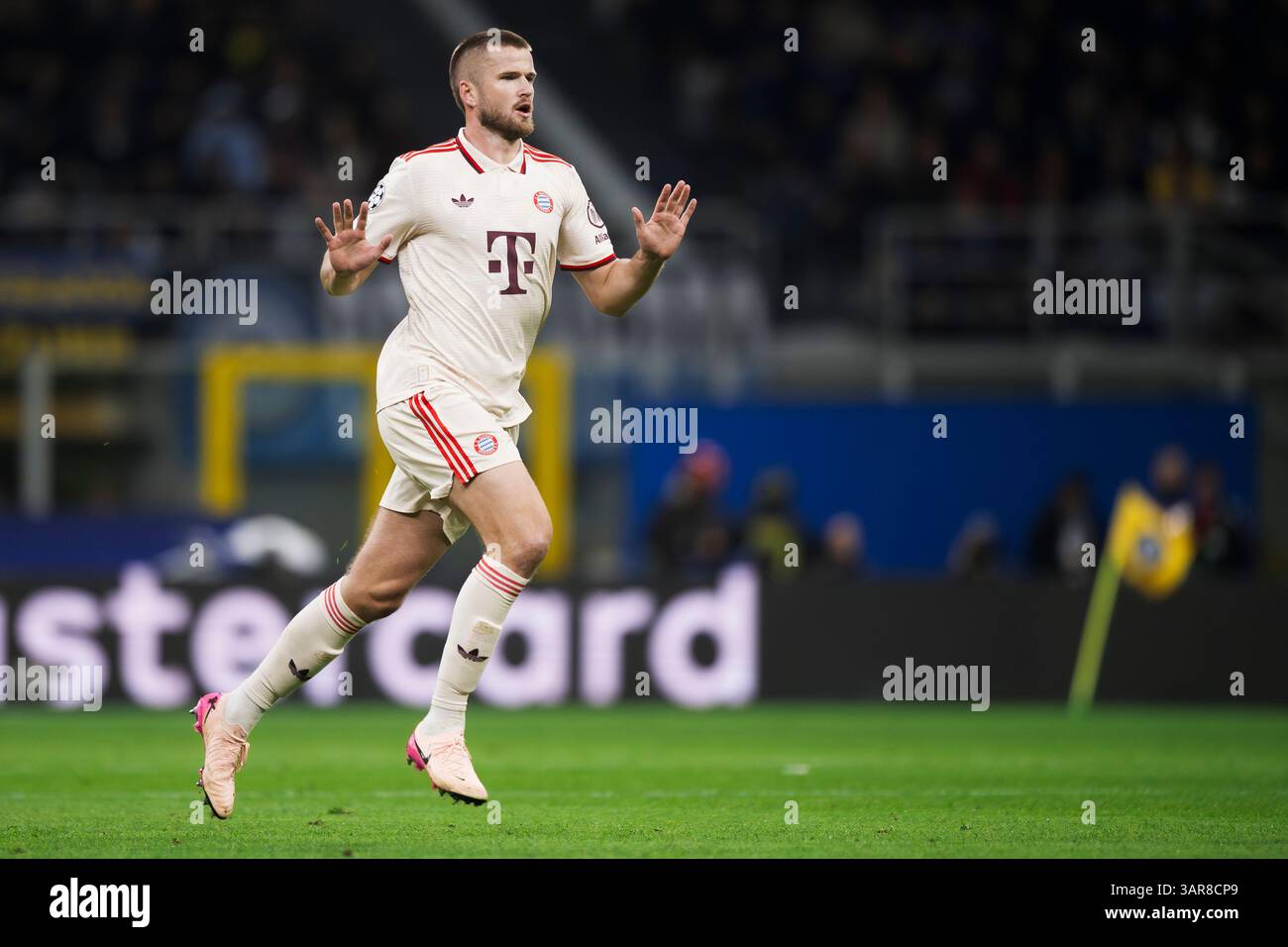 Milan, Italy. 16 April 2025. Eric Dier of FC Bayern Munchen reacts ...