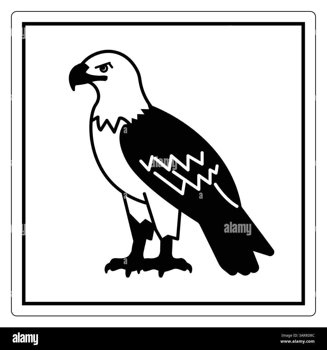 This striking black and white illustration captures a hawk with fierce ...