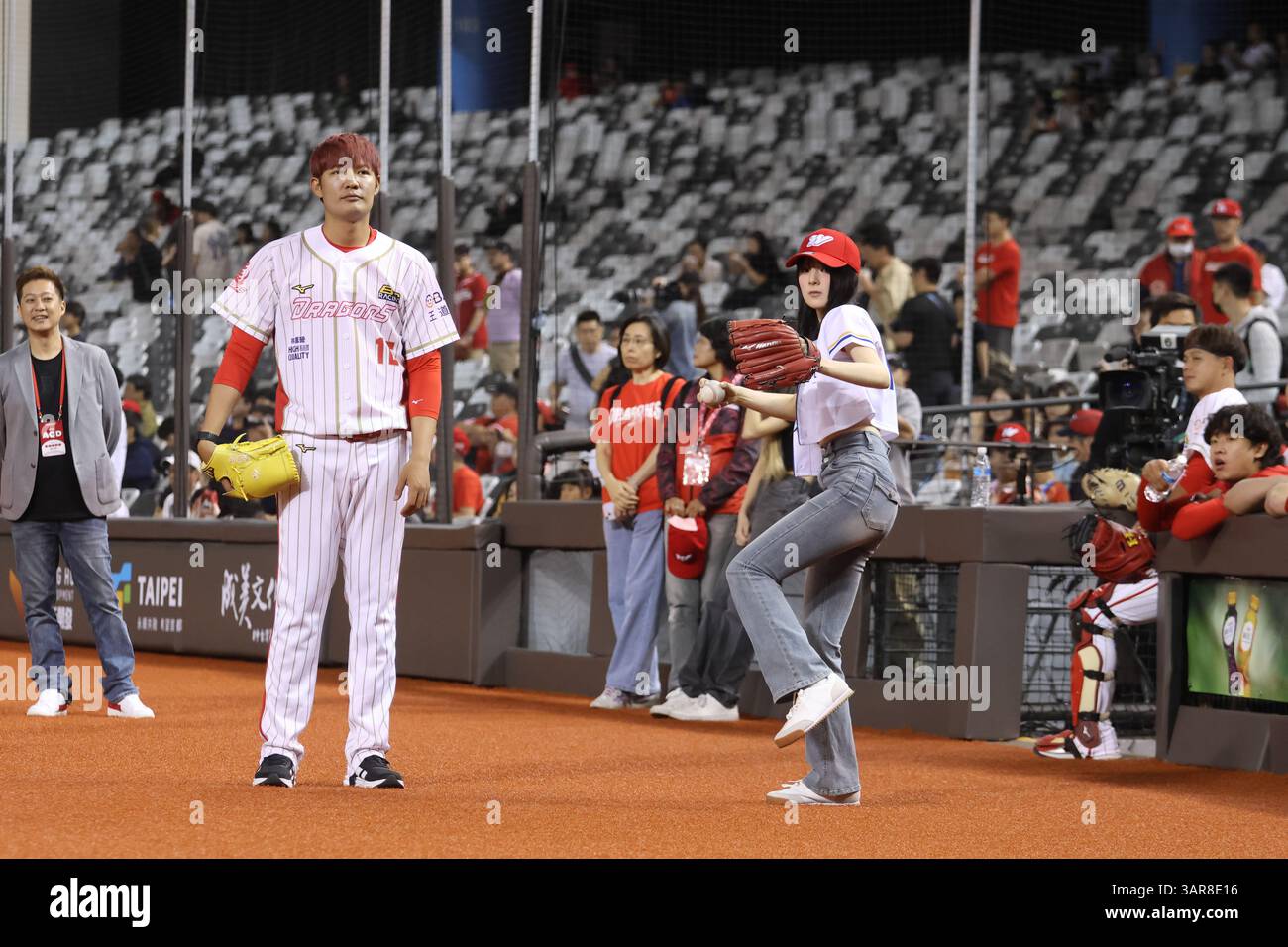 South Korean 18-year-old singer GYUBIN served as the opening pitch guest for professional ...