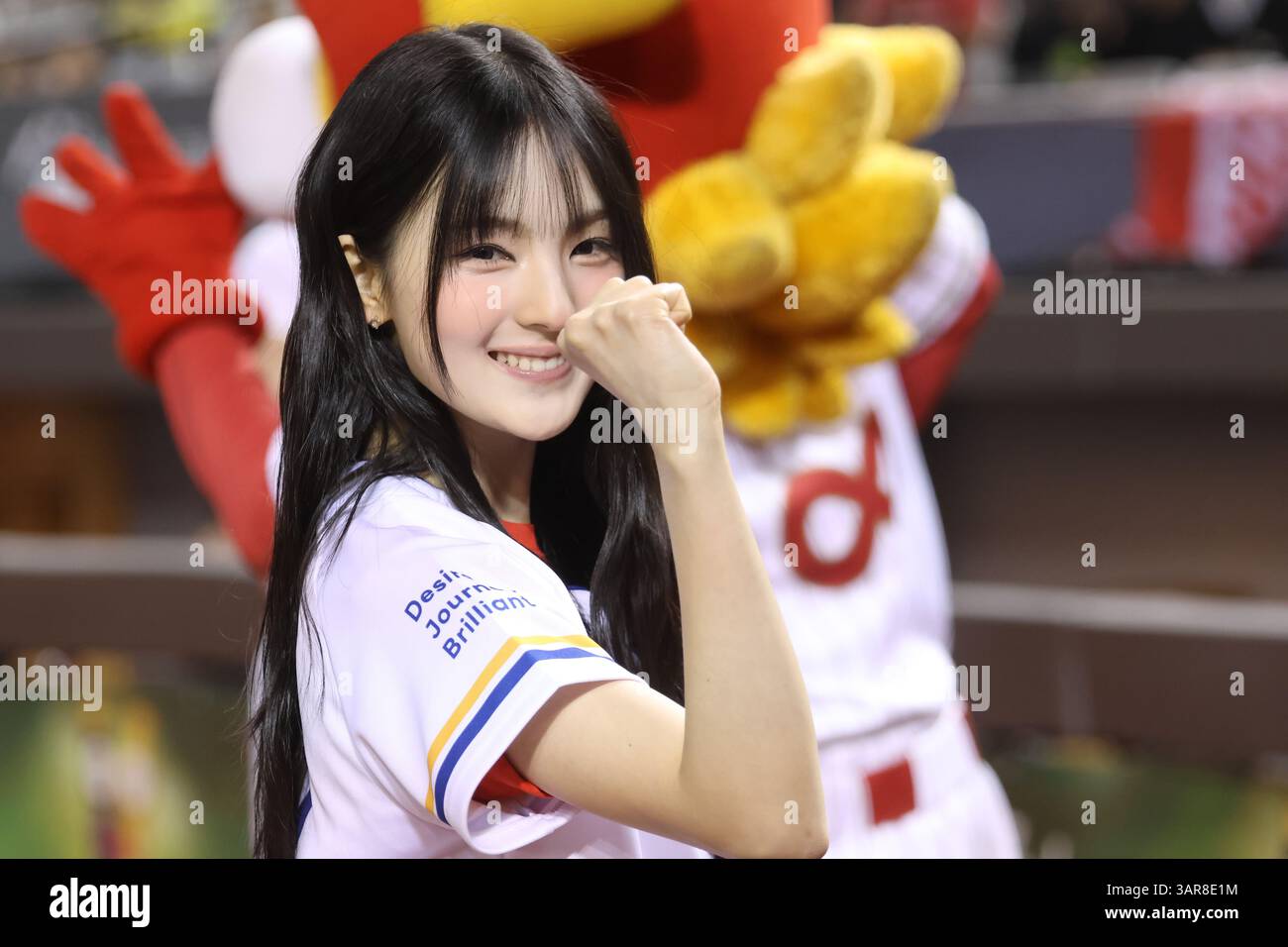 South Korean 18-year-old singer GYUBIN served as the opening pitch guest for professional ...