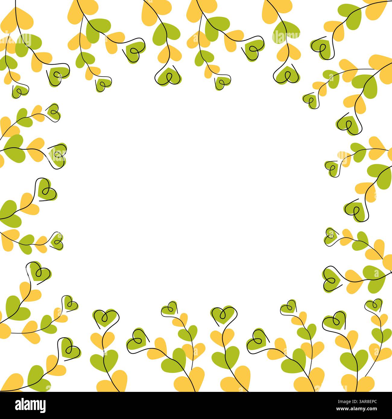 Outline Heart shape twigs on green and yellow heart shape Square Frame ...