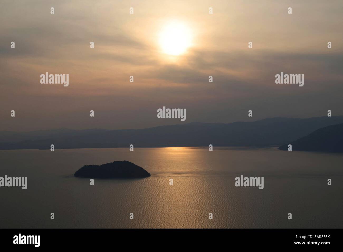 An aerial photo shows Lake Biwa in Shiga Prefecture on April 17, 2025 ...