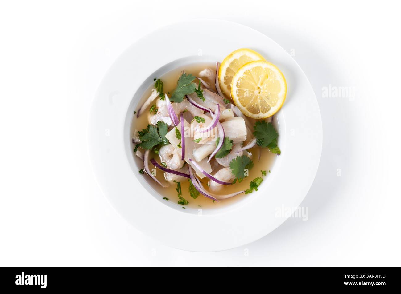 Traditional Peruvian ceviche sea bass fillet isolated on white ...