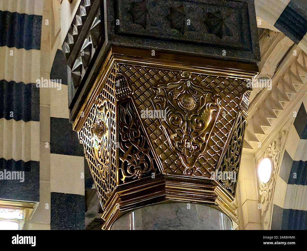 The interior of the Prophet's Mosque al-Masjid al-Nabawi, the second ...