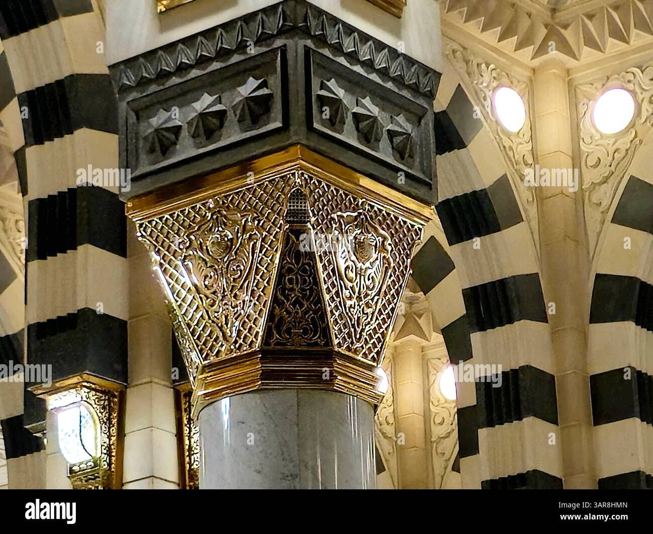 The interior of the Prophet's Mosque al-Masjid al-Nabawi, the second ...