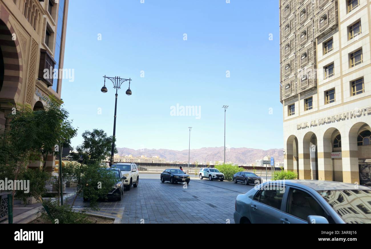 Medina, Saudi Arabia, June 27 2024: Madinah city streets and hotels, Al ...