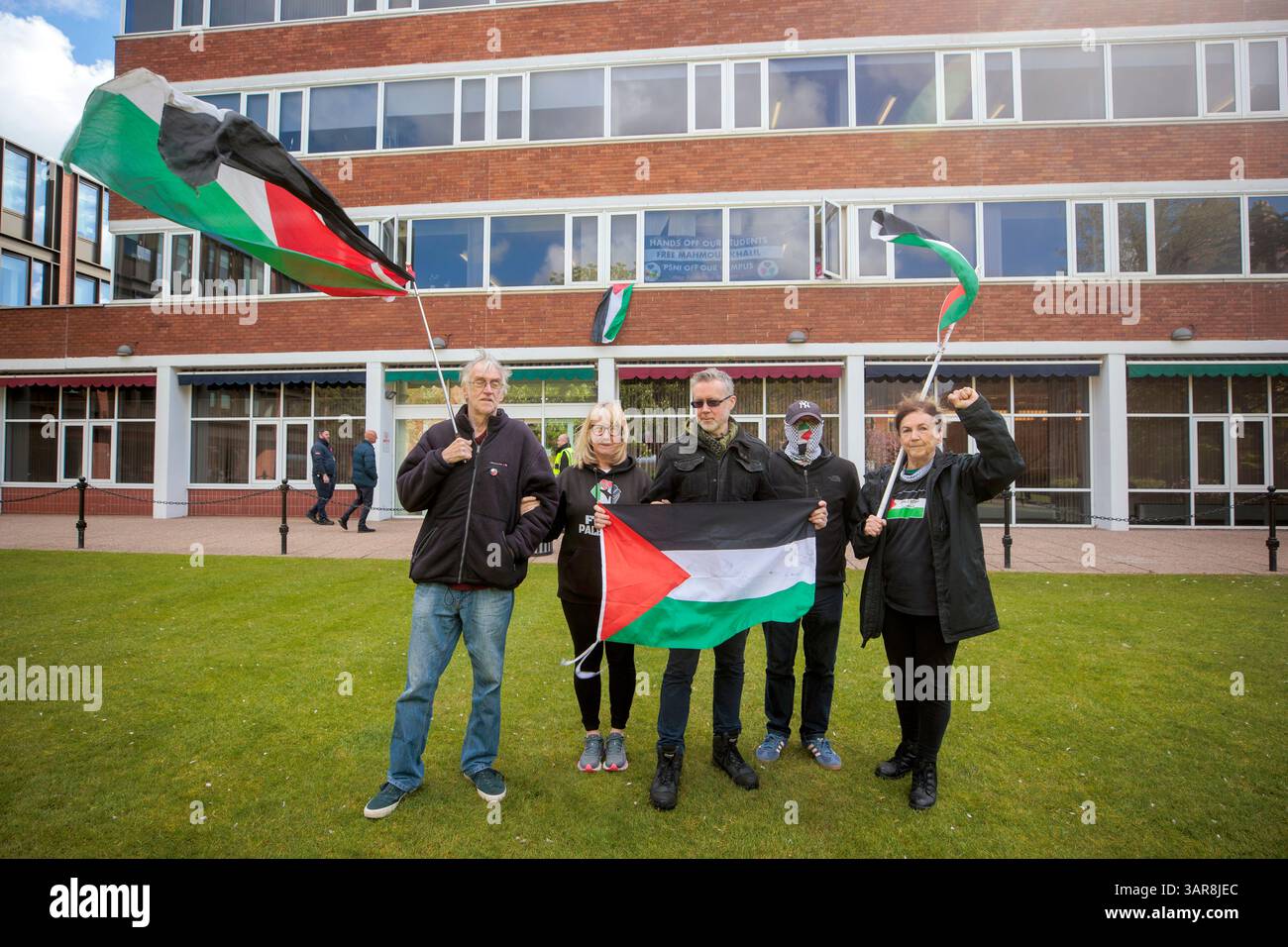 People take part in a pro-Palestine demonstration outside the ...