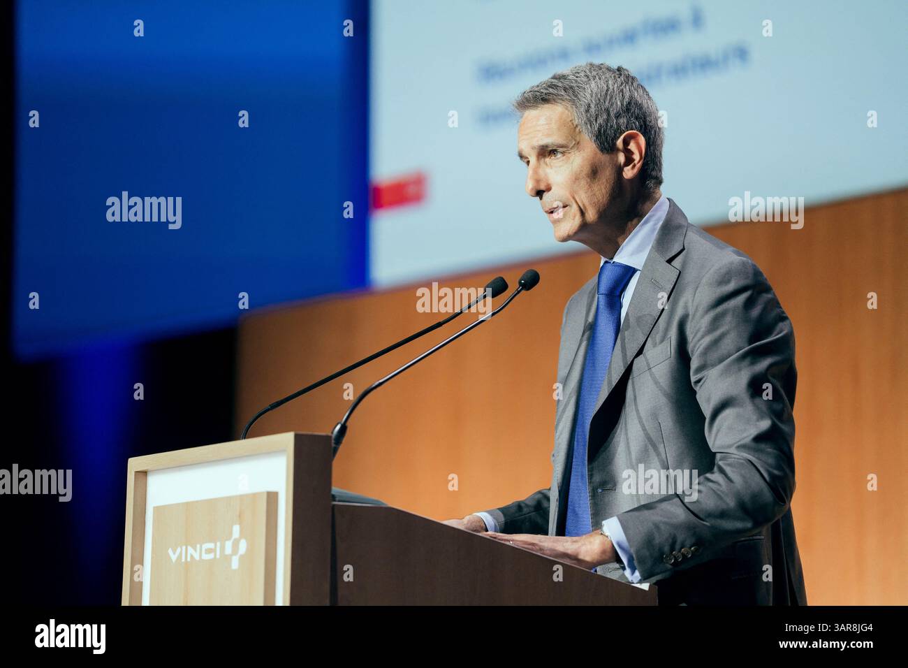 Saint-Gobain CEO, Benoit Bazin addresses a presentation of the 2024 ...