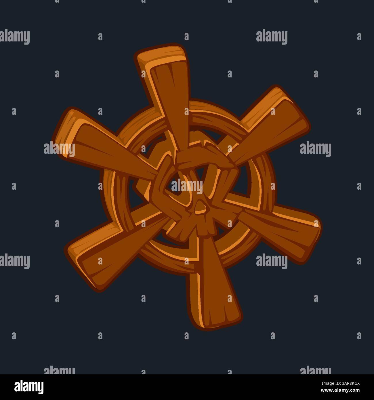 Cartoon Pirate wooden Helm. Vector illustration of wood helm. Game icon ...