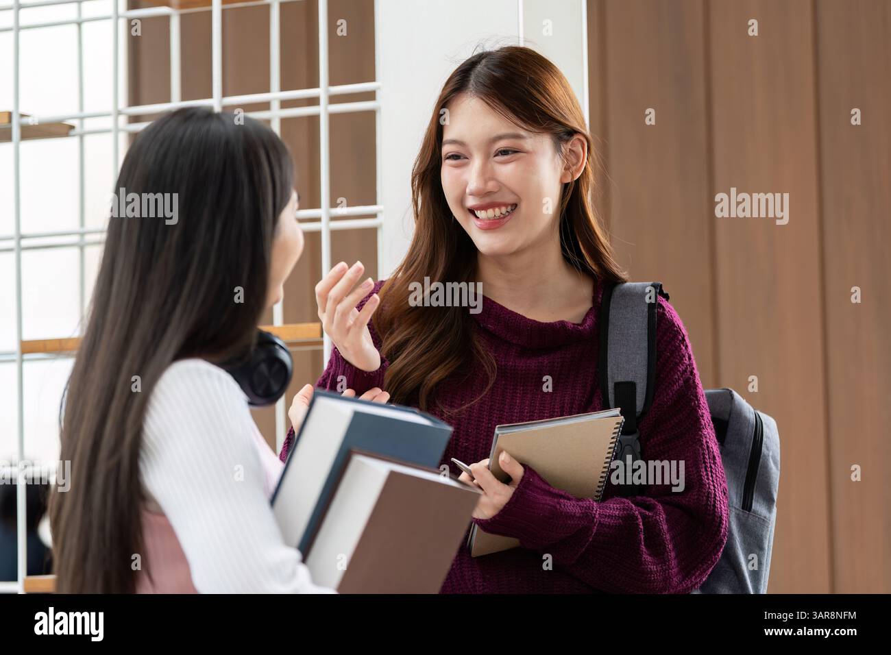 Exchange and Understanding. Two students enjoy a conversation with ...