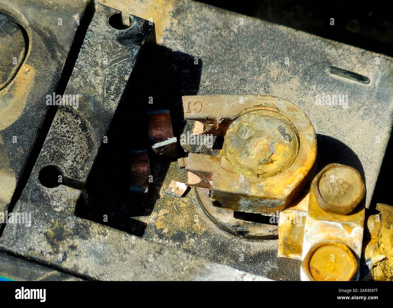 Cairo, Egypt, March 13 2025: broken battery terminal, rusty broken car ...