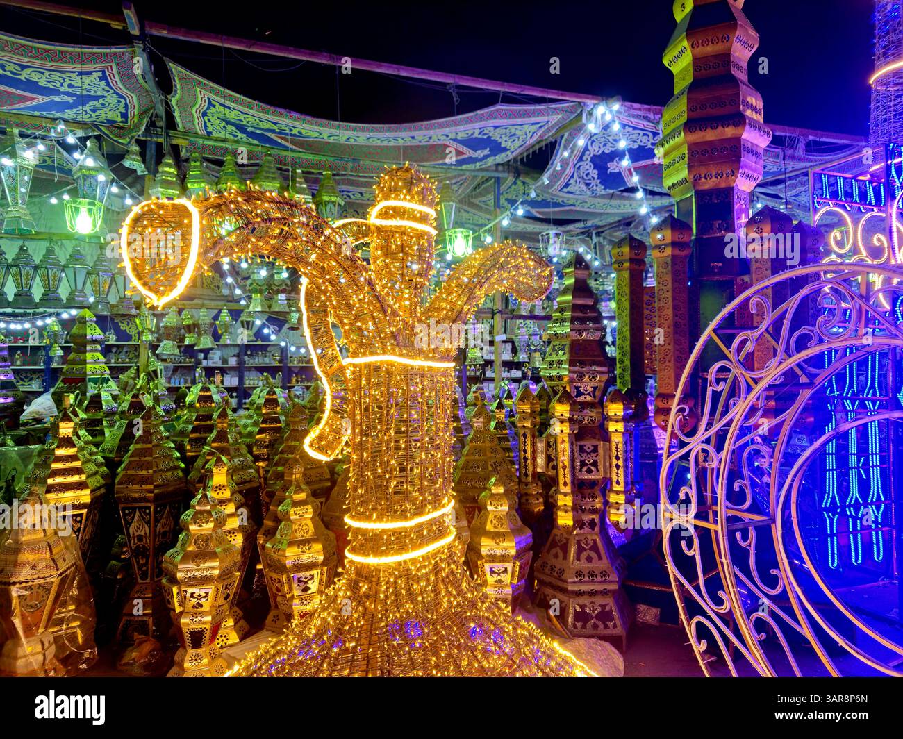 Cairo, Egypt, March 21 2025: Festive decorations in Egyptian streets ...