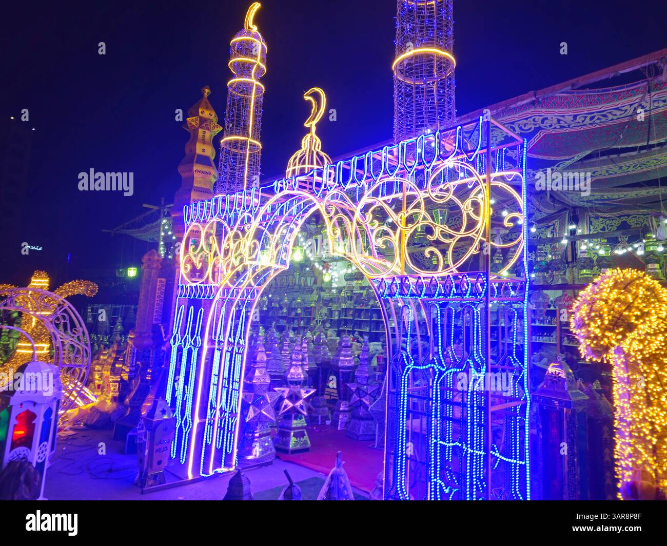 Cairo, Egypt, March 21 2025: Ramadan mosque shape with minarets as a festive decorations of ...