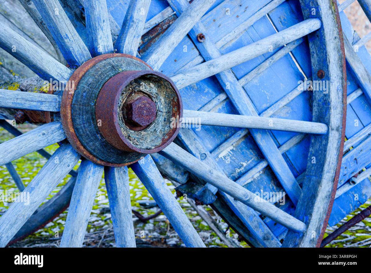 blue cart wheel, S' Arboçar. Banyalbufar, mallorca, spain Stock Photo ...