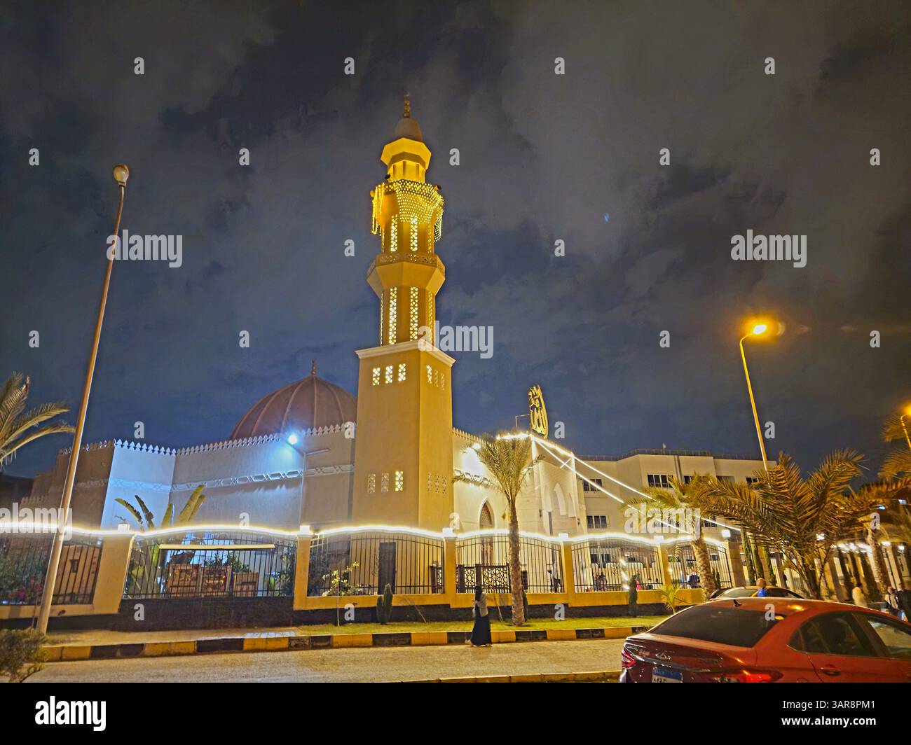 Cairo, Egypt, March 29 2025: A night view of the Exterior of a grand ...