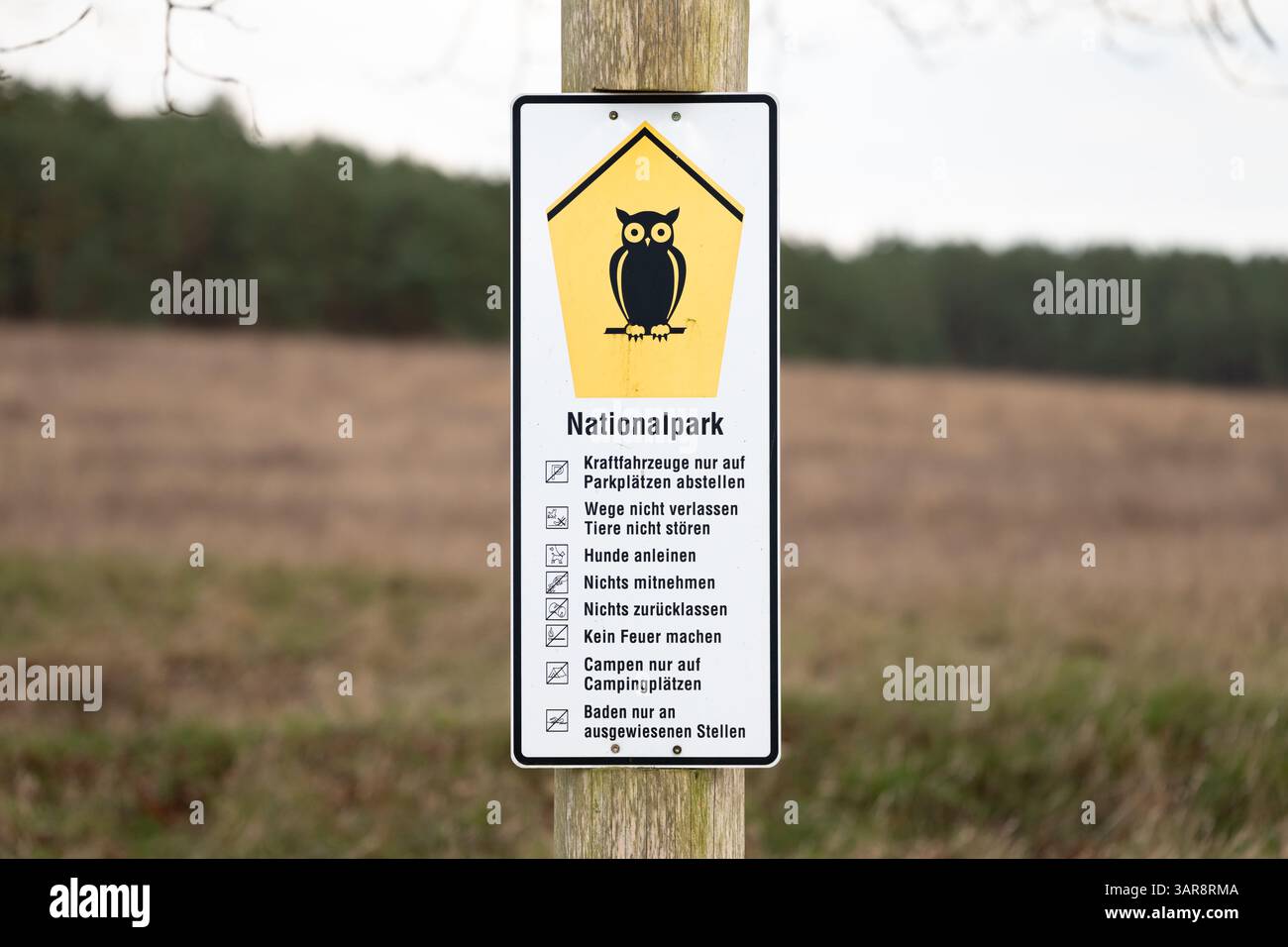 Nationalpark (national park) sign in German language with a list of ...