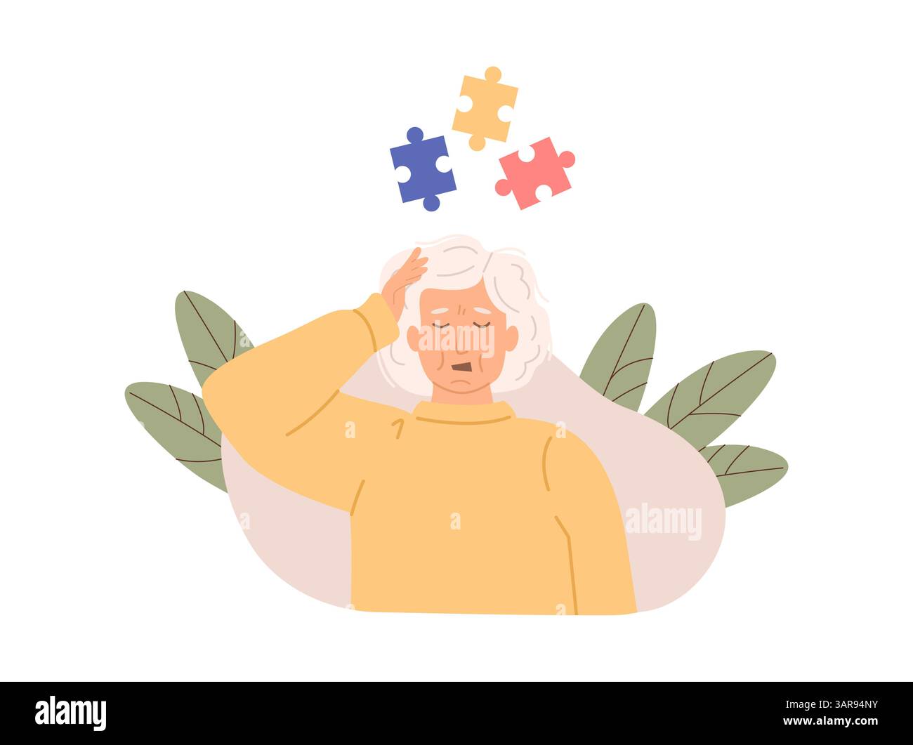 Elderly woman experiencing memory loss and cognitive decline with ...