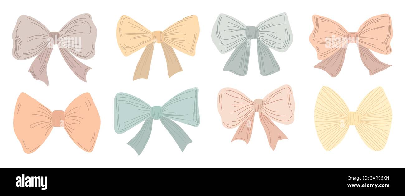 Colorful pastel bow collection featuring soft textile ribbons, perfect ...