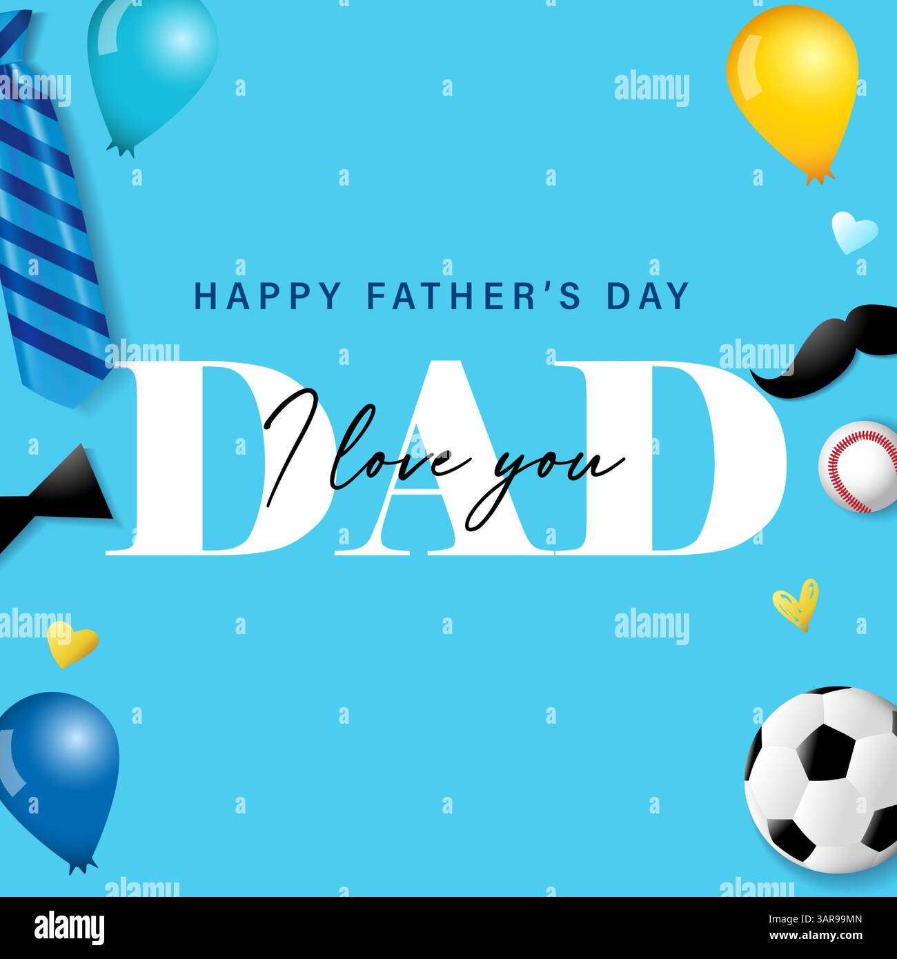 I love you Dad, Fathers Day typography with striped necktie, bow tie ...