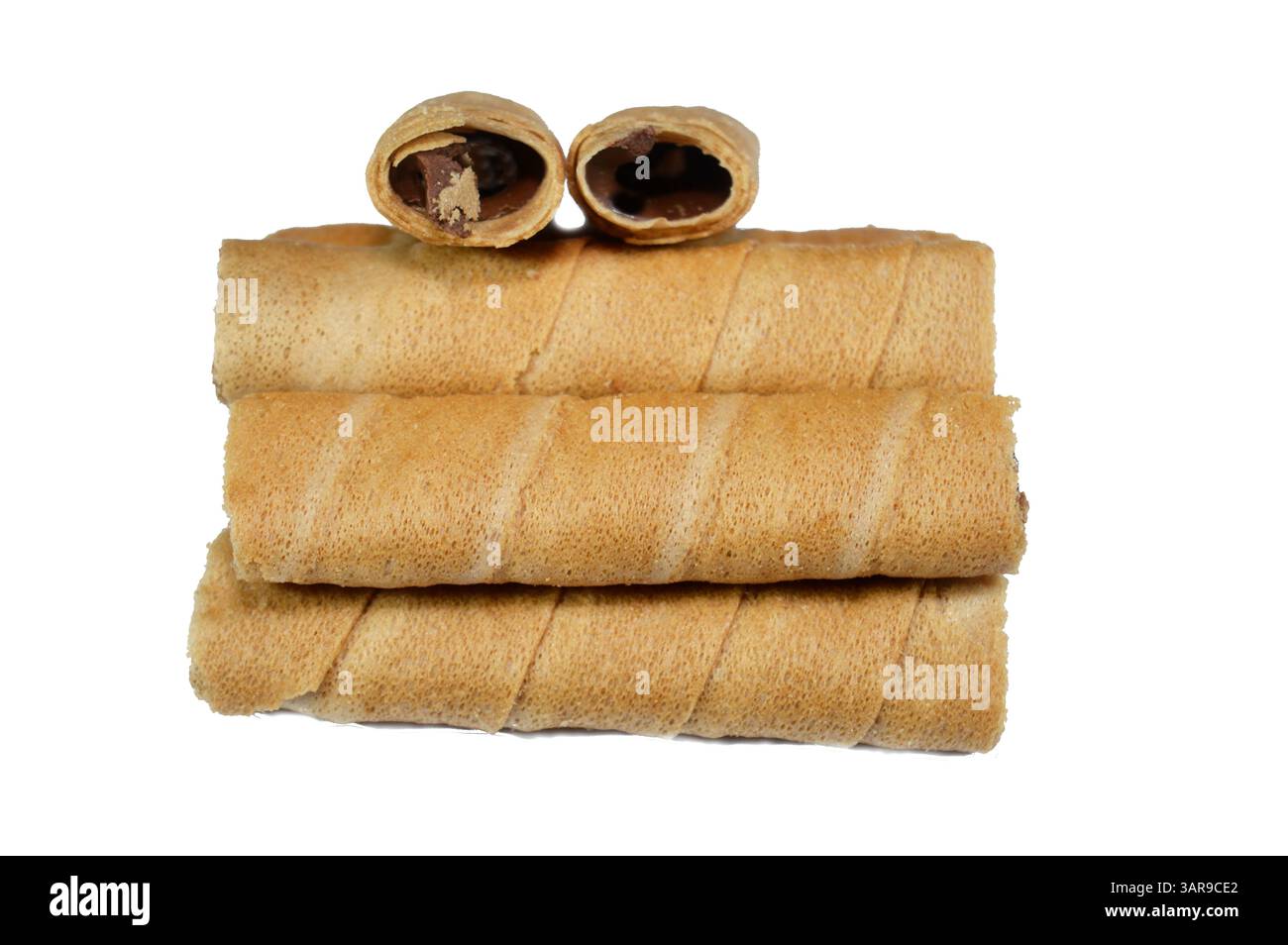 Rolled wafers filled with hazelnut chocolate paste cream, wafer rolls ...