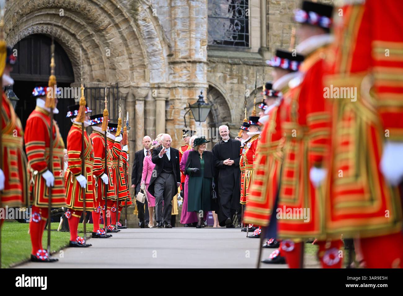 (left to right) King Charles III, Queen Camilla and The Dean of Durham ...