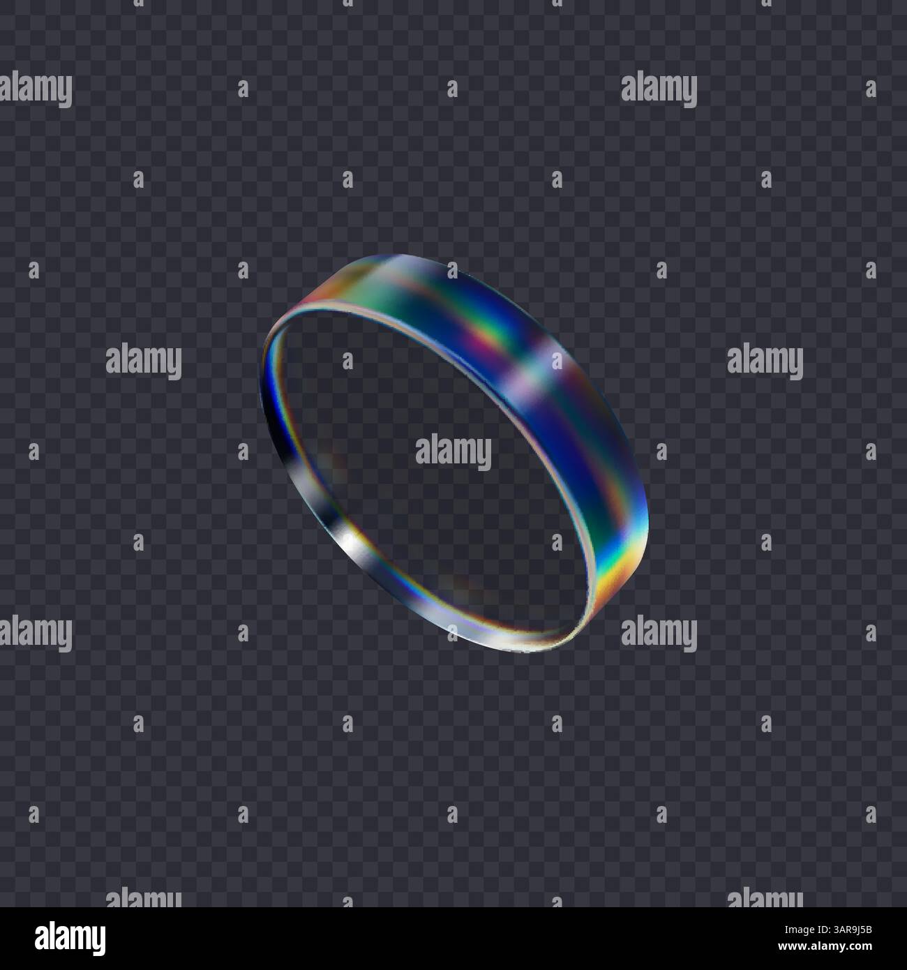 3d transparent glossy round disc with dispersion effect. Rainbow colors ...