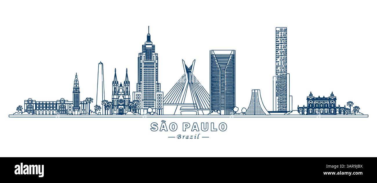 Sao Paulo city landmarks buildings line art vector design, Brazil Stock ...