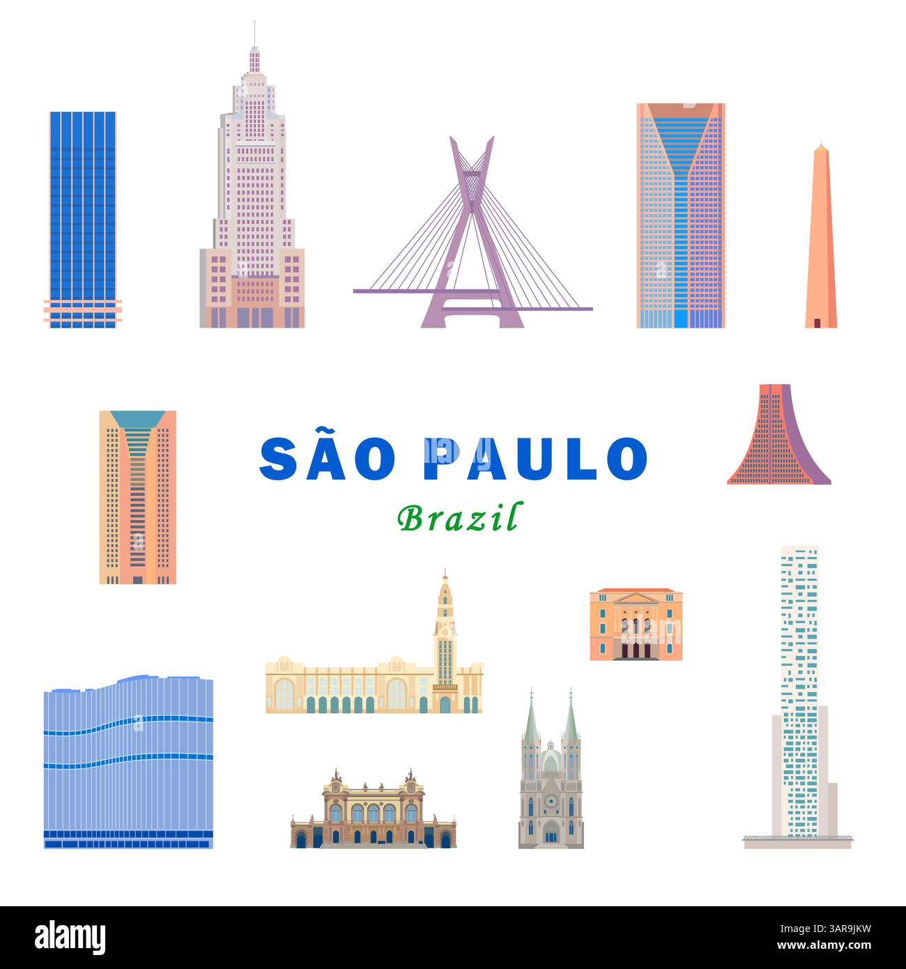 Sao Paulo city landmarks and colorful vector icons Stock Vector Image ...