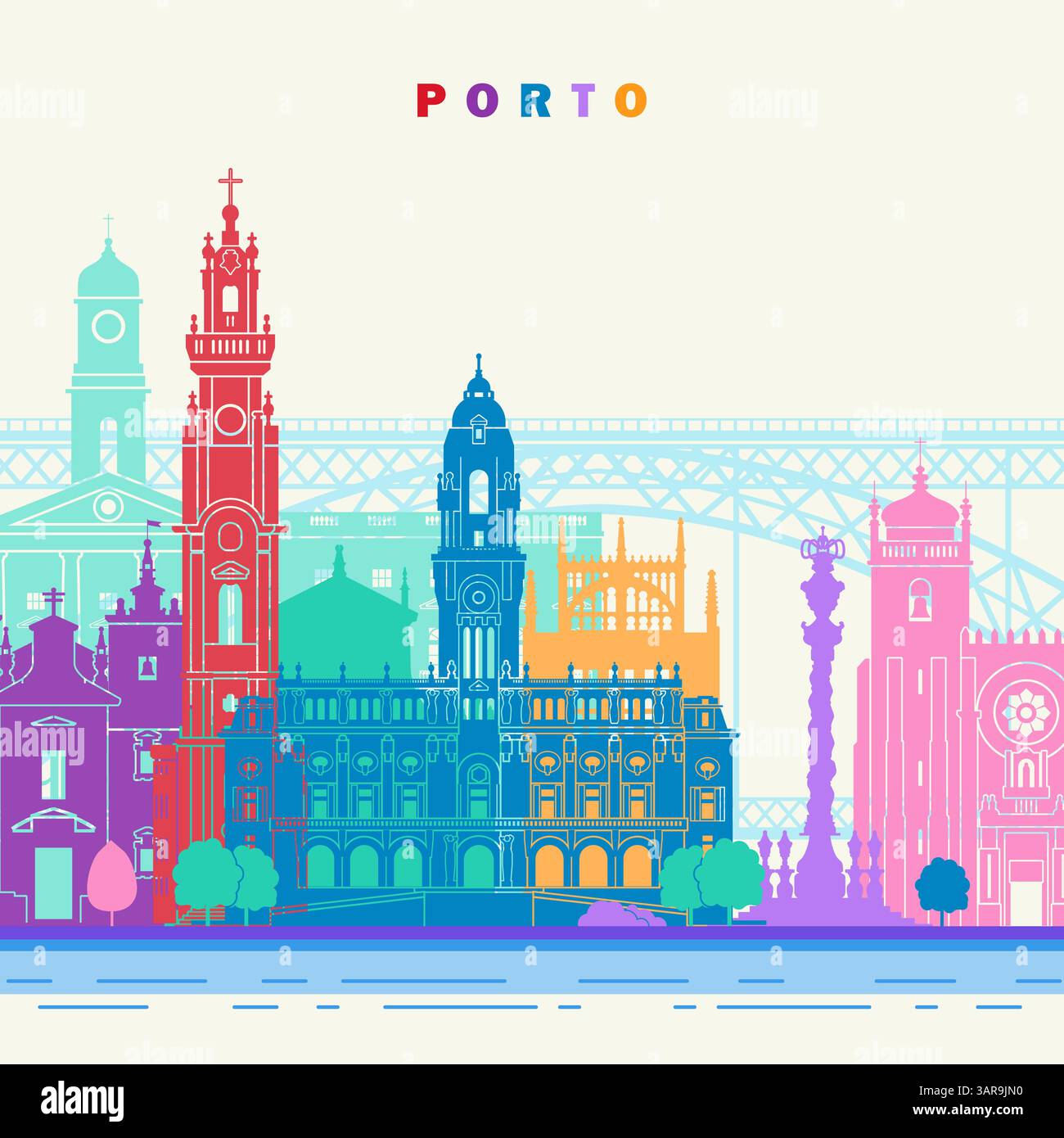 Porto historical symbol buildings colorful canvas silhouettes Stock ...