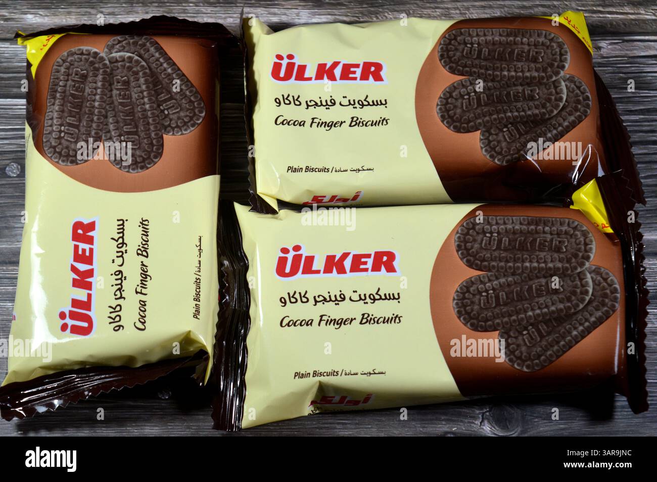 Cairo, Egypt, March 15 2025: Ulker Cocoa finger biscuits, plain biscuit ...