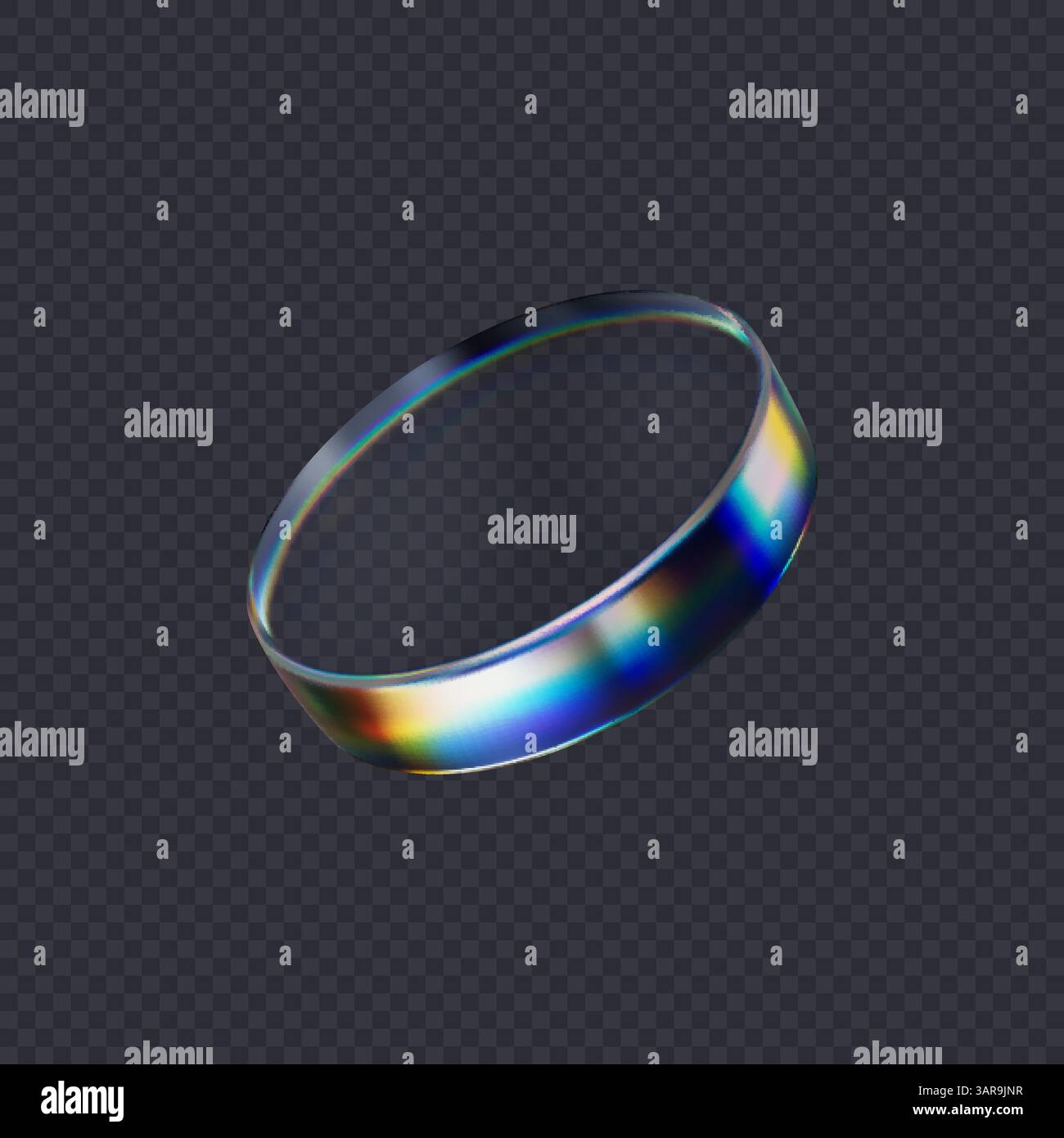 3d transparent glossy round disc with dispersion effect. Rainbow colors ...