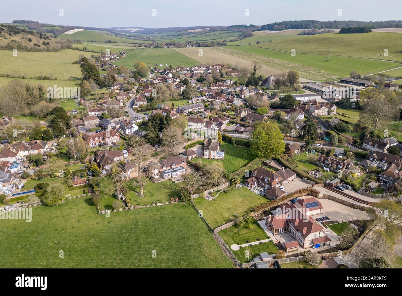 Aerial view of Singleton (PO18), West Sussex, a typical English village ...