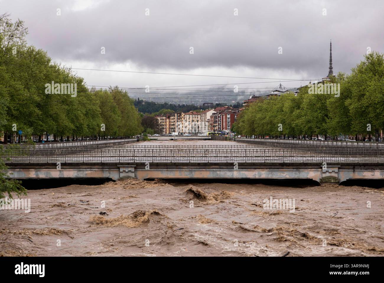 The waters of the Dora river in Turin, Italy, Thursday, April 17, 2025 ...