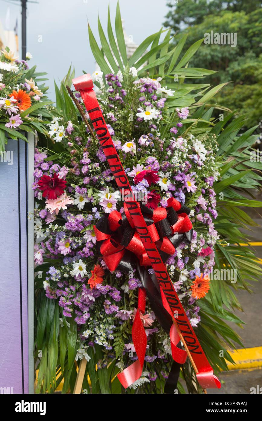 Flower wreth on a memorial of a FSLN companero to commemorate and honor ...