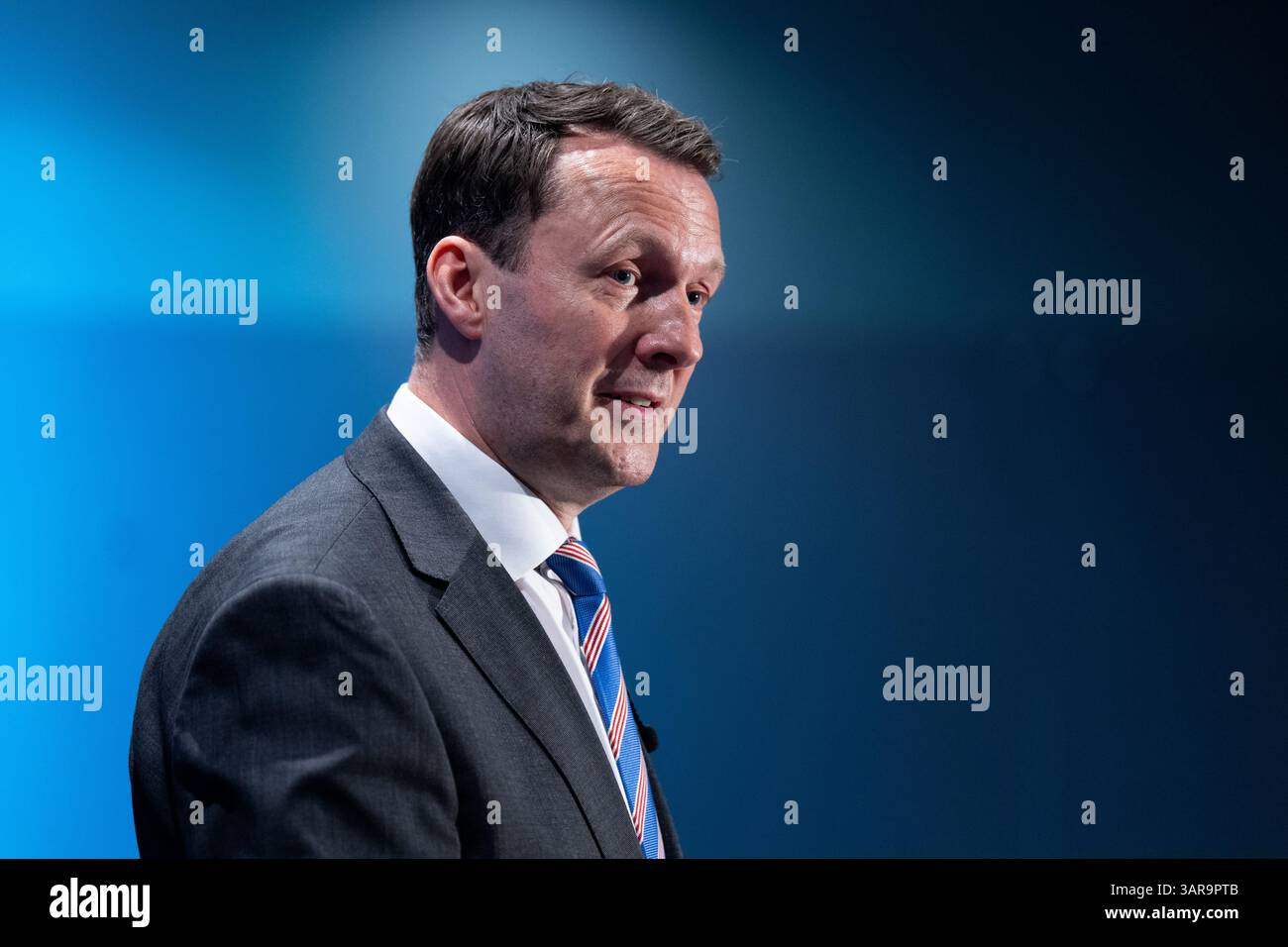 Scottish Conservative leader Russell Findlay delivers his speech at the ...